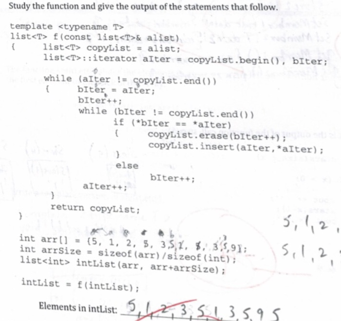 Solved Study the function and give the output of the | Chegg.com