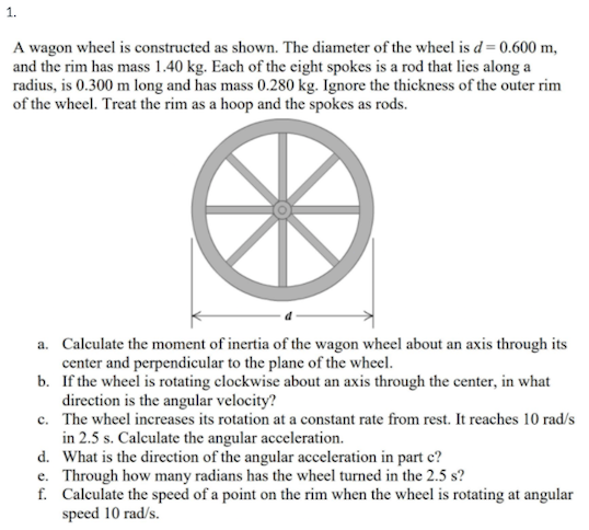 Solved 1. A wagon wheel is constructed as shown. The | Chegg.com