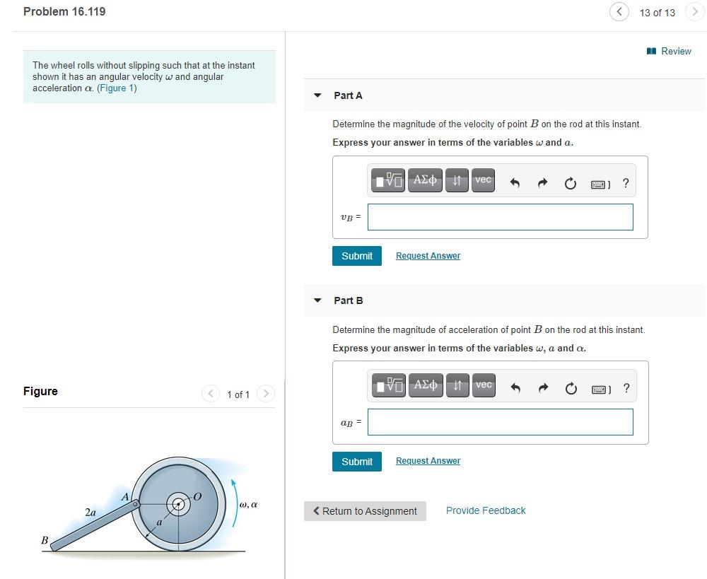 Solved Problem 16.119 13 of 13 A Review The wheel rolls | Chegg.com