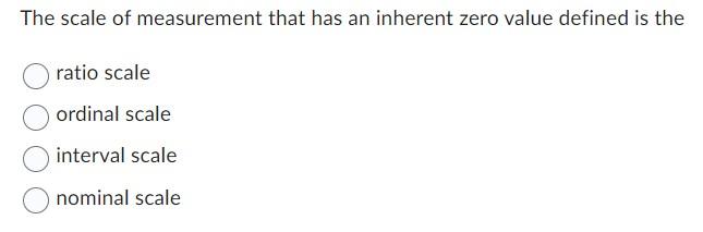 Solved The scale of measurement that has an inherent zero | Chegg.com