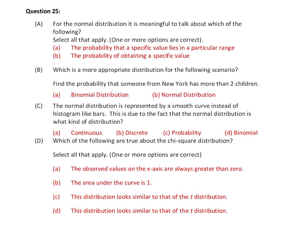 Solved (A) For the normal distribution it is meaningful to | Chegg.com