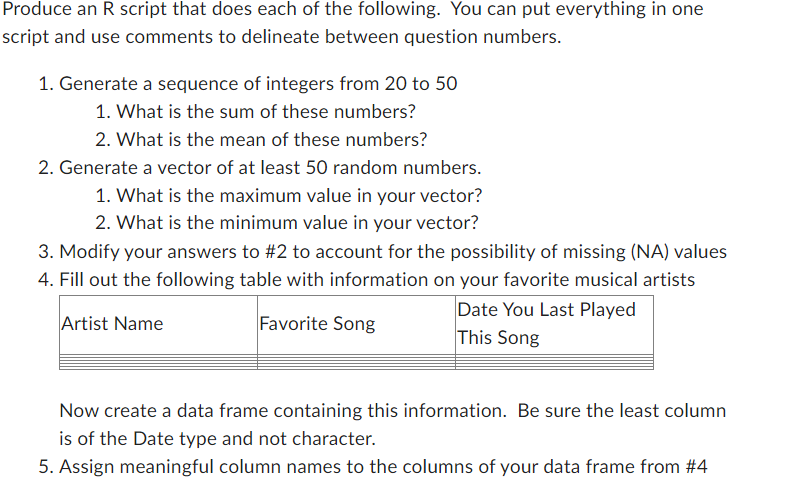Solved Produce an R script that does each of the following. | Chegg.com