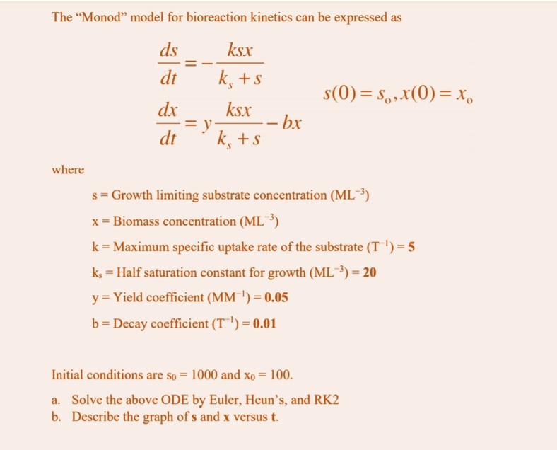 Solved The "Monod” model for bioreaction kinetics can be | Chegg.com
