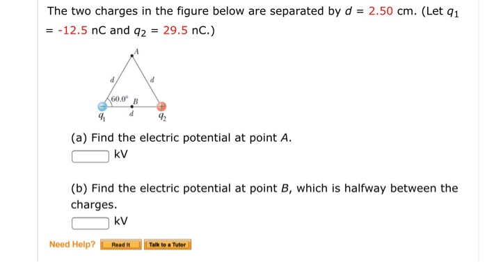 Solved The two charges in the figure below are separated by | Chegg.com