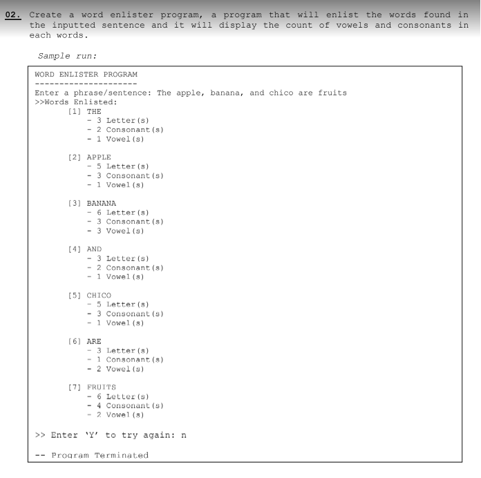Solved 2. Create a word enlister program, a program that | Chegg.com Solved 2. Create a word enlister program, a program that | Chegg.com