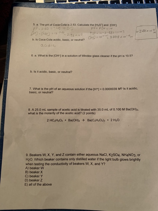 Solved 5. a. The pH of Coca-Cola is 2.53. Calculate the | Chegg.com