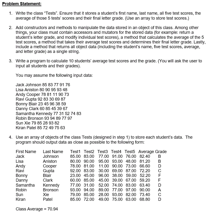Solved Problem Statement 1 Write The Class Tests Ensure 5328