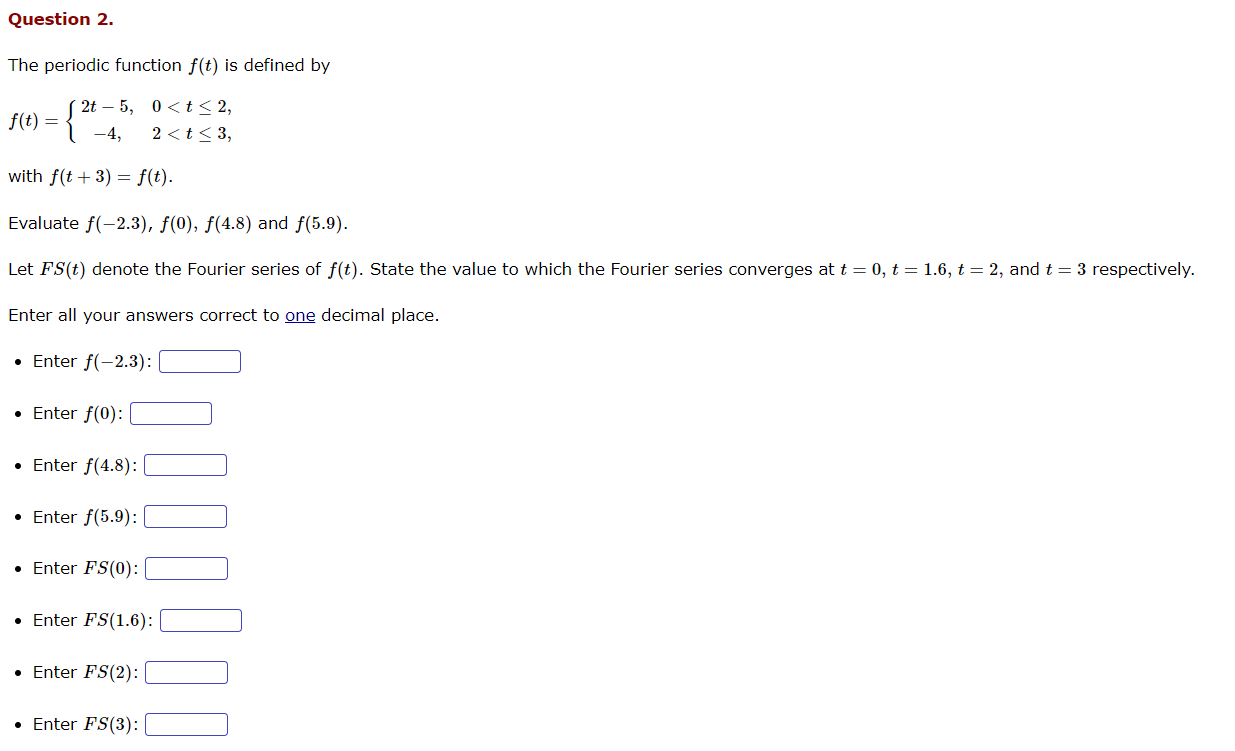 Solved The periodic function f(t) is defined by | Chegg.com