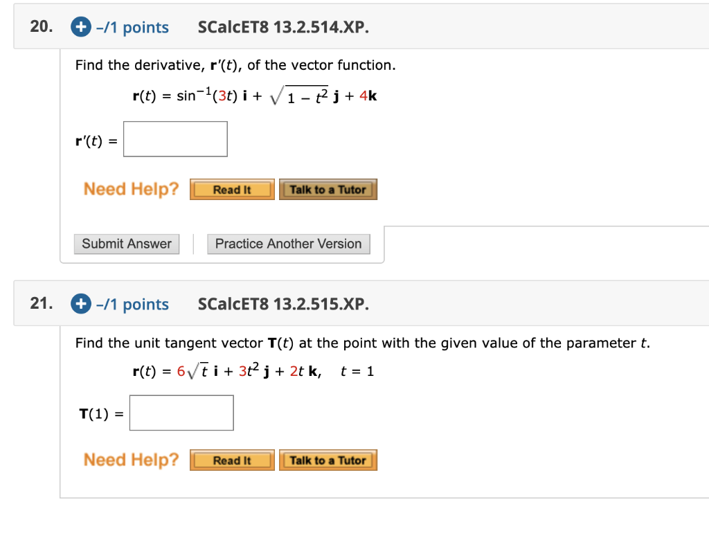 Solved + -/1 points SCalcET8 13.2.514.XP. Find the | Chegg.com