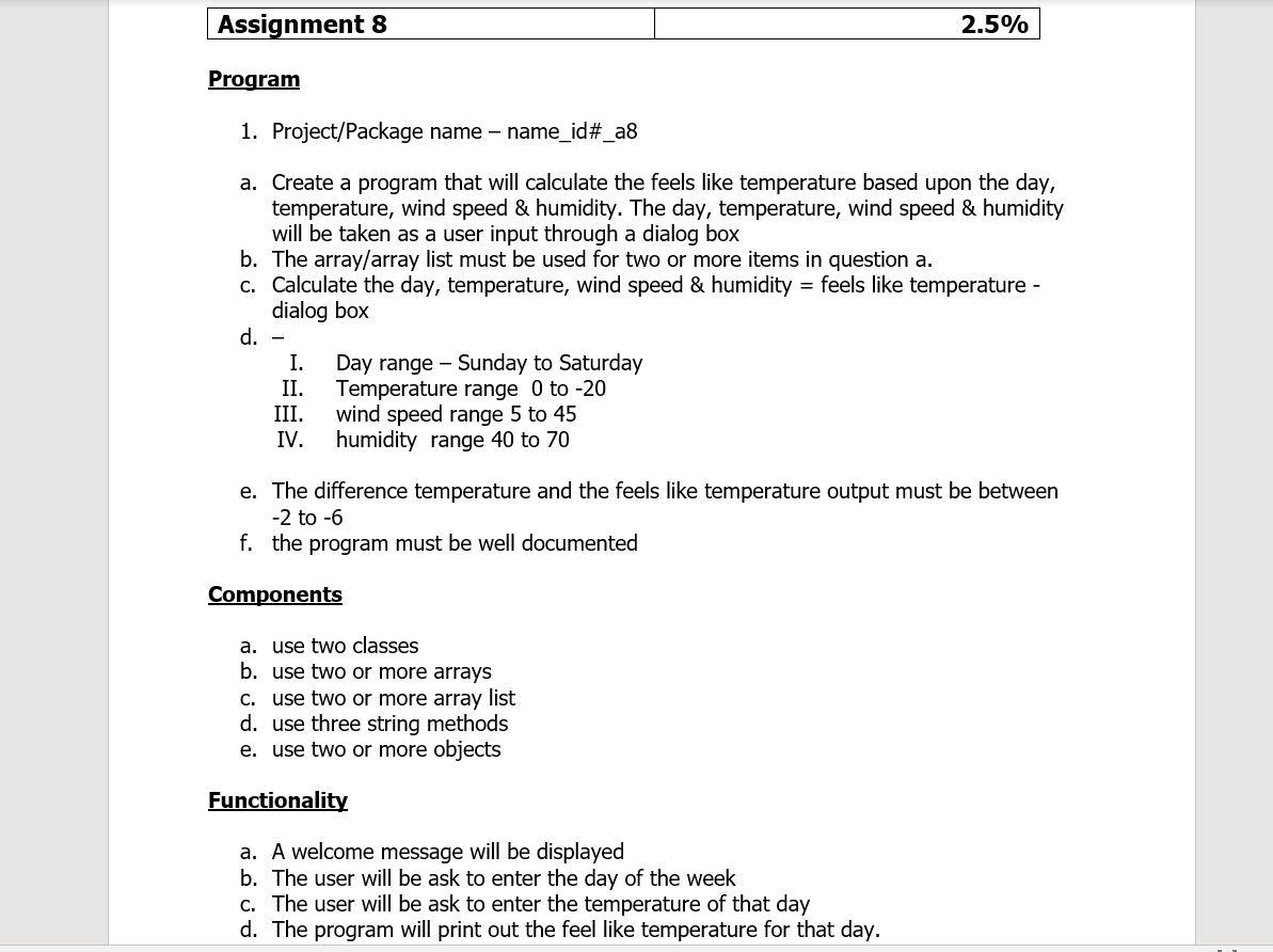 Assignment 8 2.5% Program 1. Project/Package name - | Chegg.com