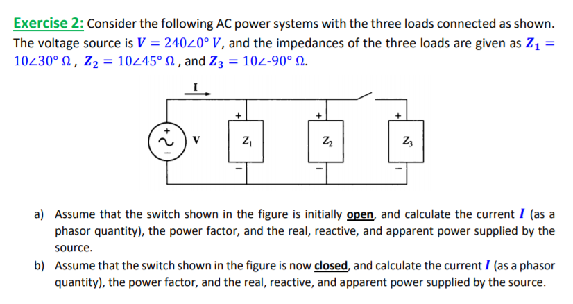 Solved Exercise 2: Consider the following AC power systems | Chegg.com