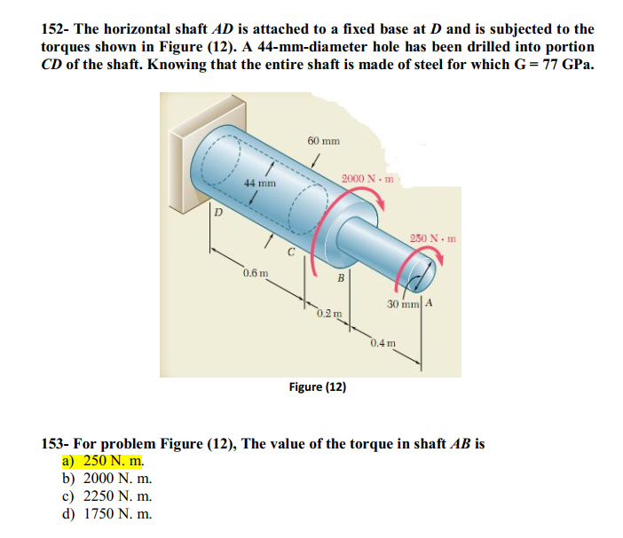 Solved 152- The horizontal shaft AD is attached to a fixed | Chegg.com