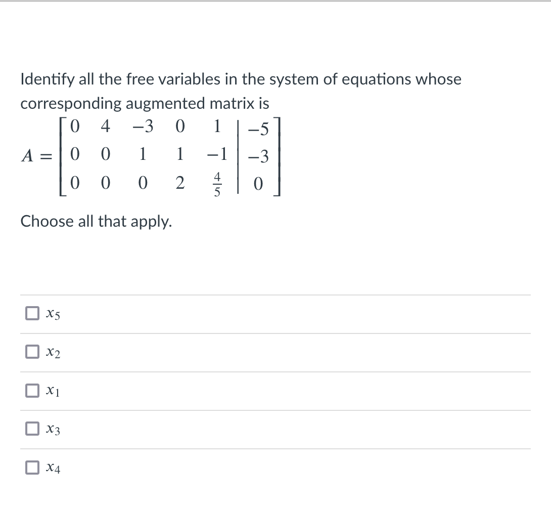 Solved Identify all the free variables in the system of | Chegg.com
