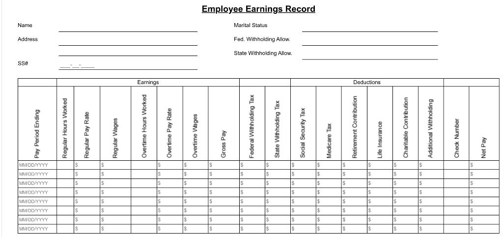 Establish an employee earnings record for Zachary Fox | Chegg.com