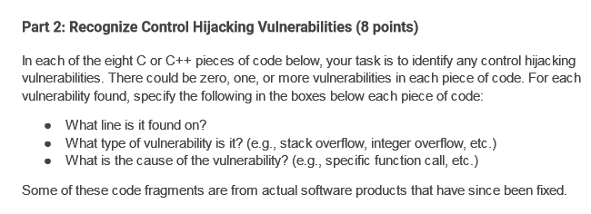 Solved Part 2: Recognize Control Hijacking Vulnerabilities | Chegg.com