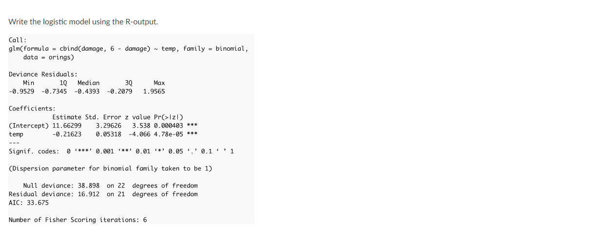 Solved Write The Logistic Model Using The R Output Call 1623