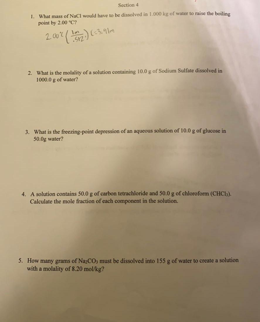 Solved Section 4 1. What mass of NaCl would have to be | Chegg.com