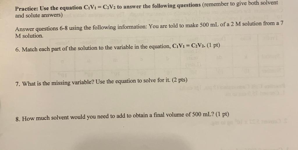 Solved Practice Use The Equation C1v1 C2v2 To Answer The