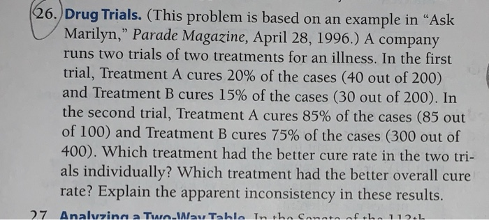 Solved 26.) Drug Trials. (This problem is based on an | Chegg.com