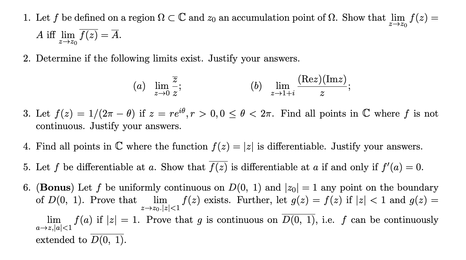 Solved 1. Let f be defined on a region Ω⊂C and z0 an | Chegg.com
