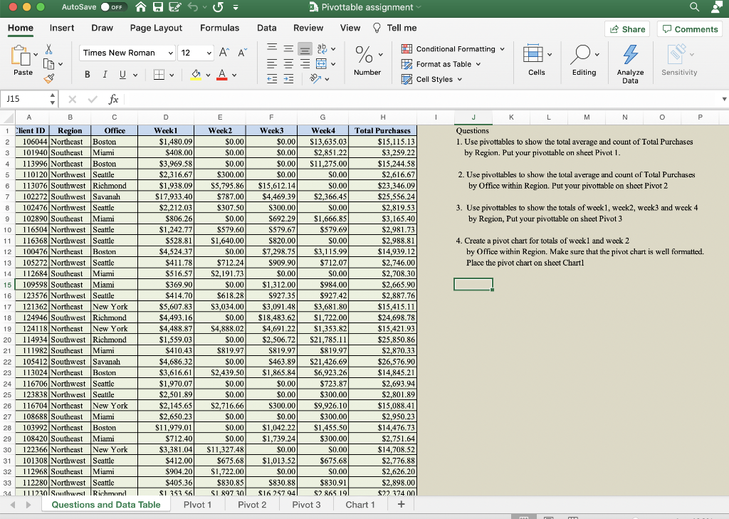 Solved AutoSave OFF ES5 Pivottable assignment Home Insert | Chegg.com