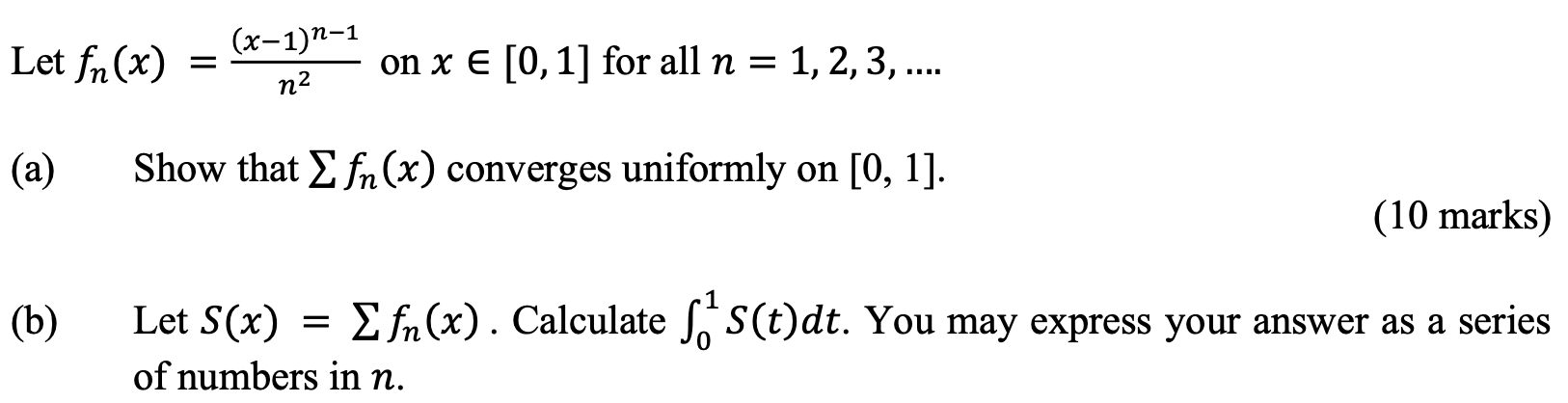 Solved Let fn(x)=(x-1)n-1n2 on x in [0,1] ﻿for all | Chegg.com