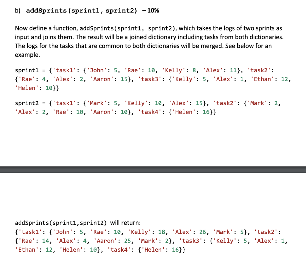 1. (Dictionaries) a) sprintLog (sprnt) - 15% Assume a | Chegg.com