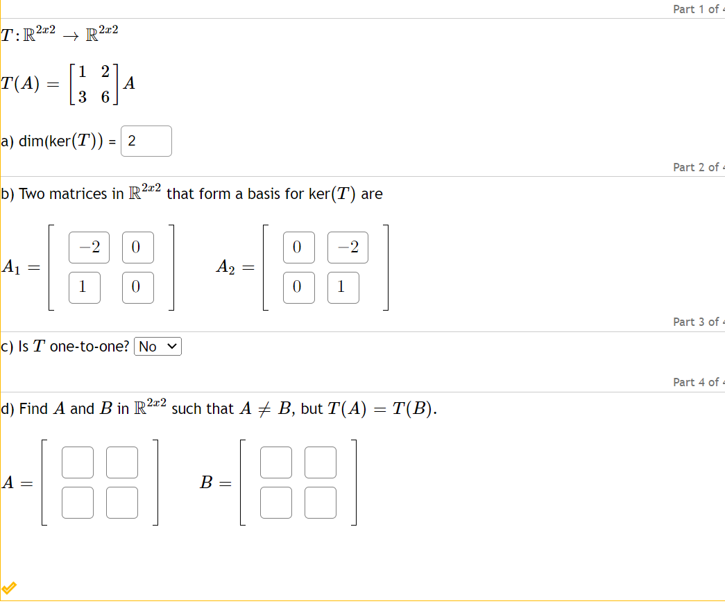 Solved Part 1 of T: R222 + R222 1 2 T(A) = [3 334 A 6 a) | Chegg.com