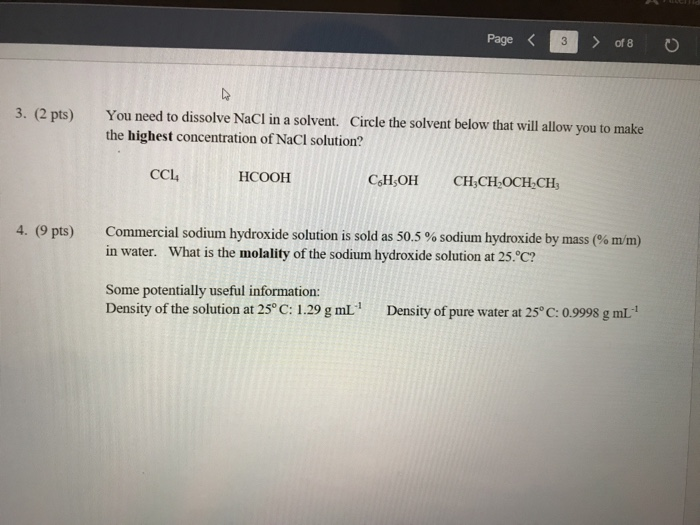 Solved Page You need to dissolve NaCI in a solvent. the | Chegg.com