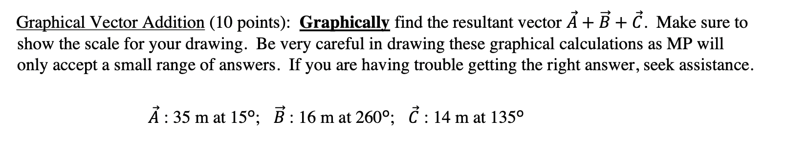 Solved Graphical Vector Addition (10 points): Graphically | Chegg.com