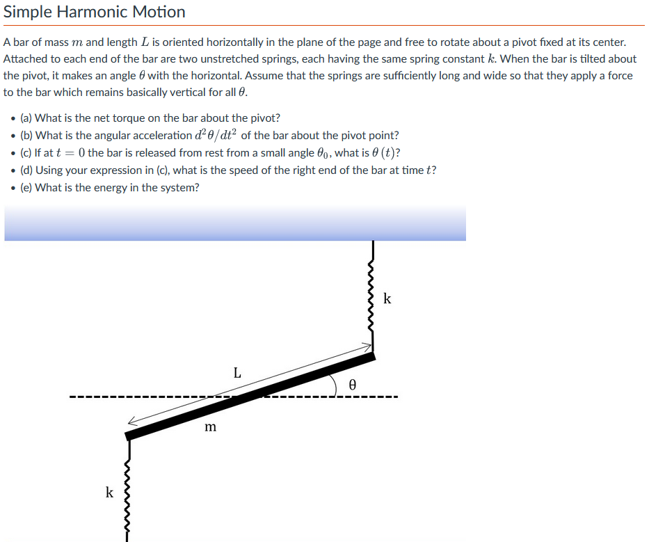 Solved Simple Harmonic MotionA bar of mass m ﻿and length L | Chegg.com