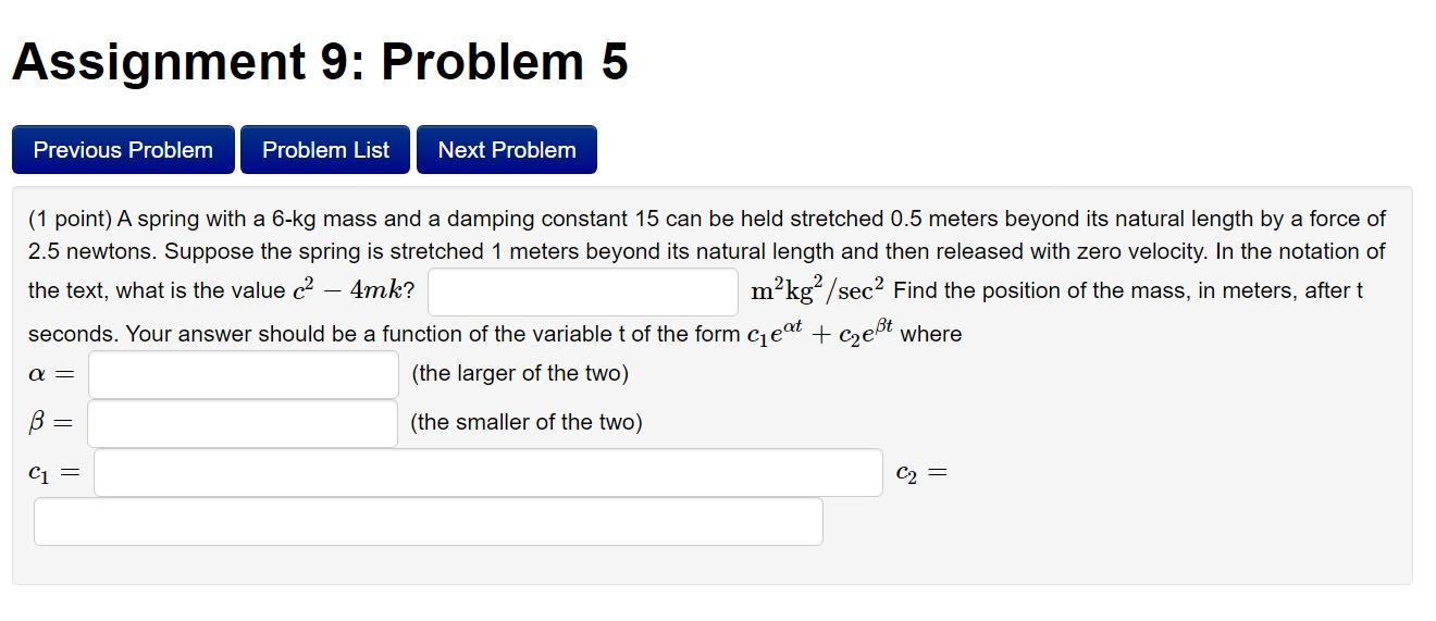 Solved Assignment 9: Problem 5 Previous Problem Problem List | Chegg.com