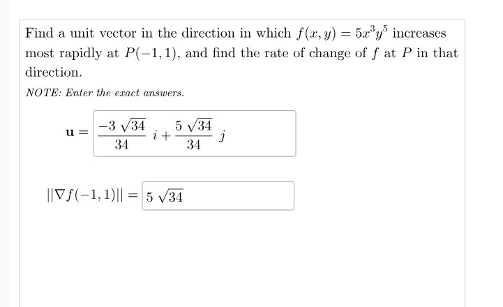 Solved Find a unit vector in the direction in which | Chegg.com