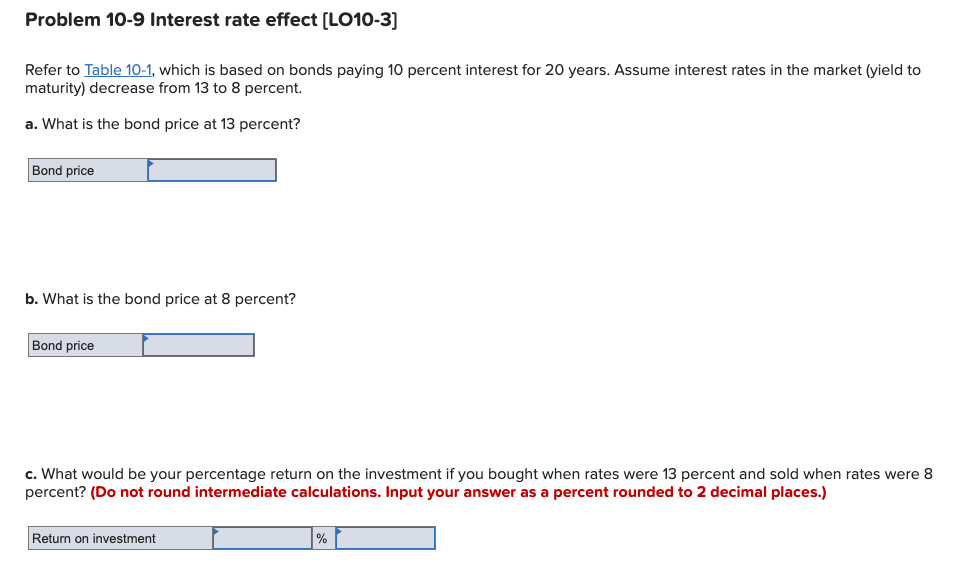 Solved Refer to Table 10-1, which is based on bonds paying | Chegg.com