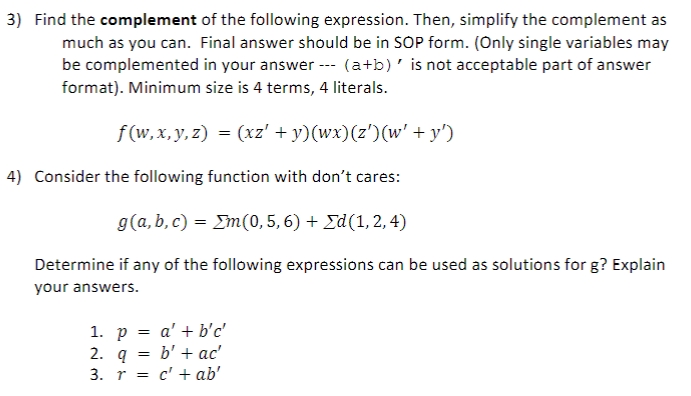 Solved Find the complement of the following expression. | Chegg.com