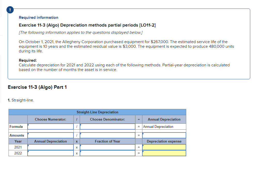 Solved Required information Exercise 11-3 (Algo) | Chegg.com