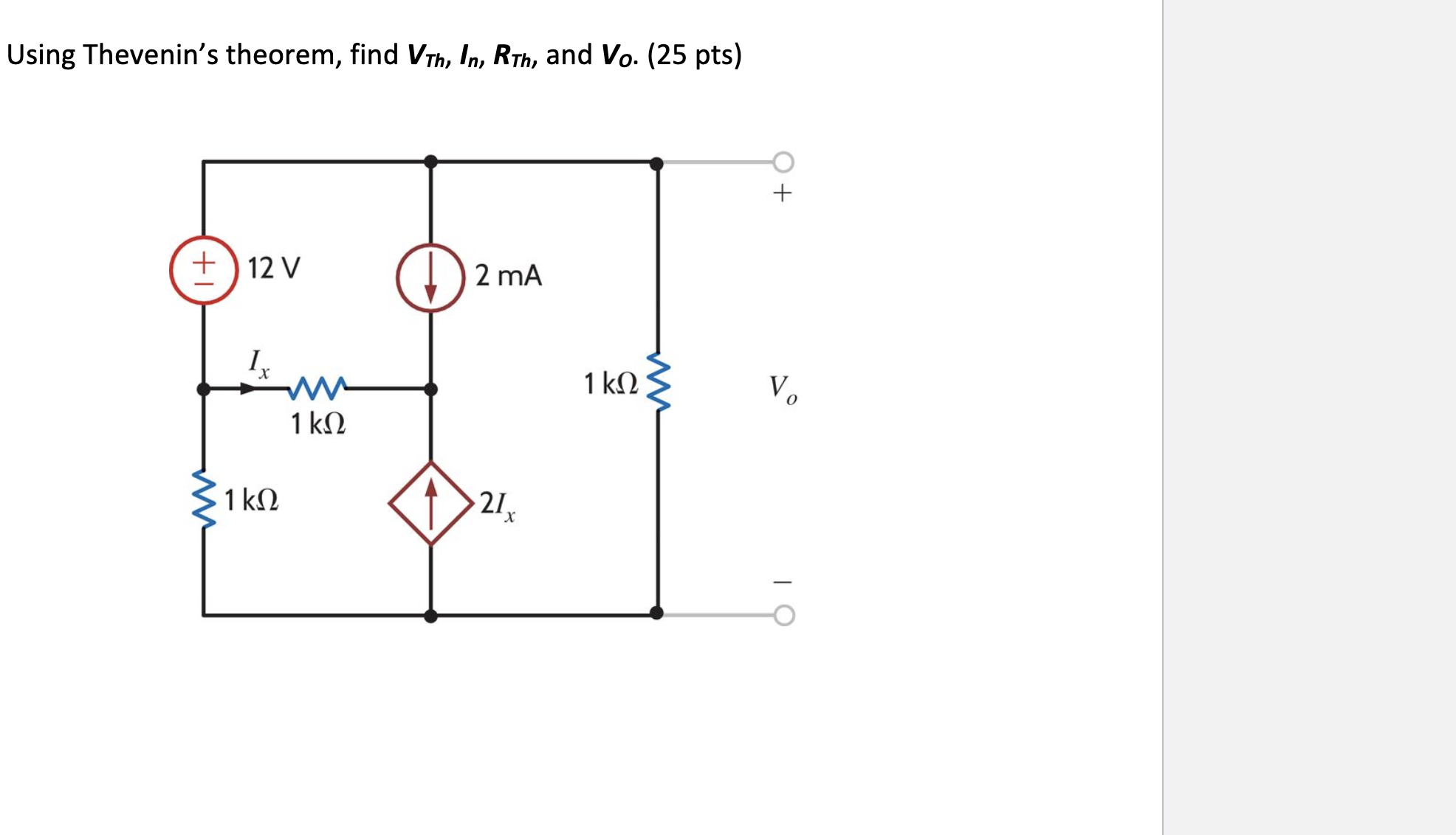 Solved Using Thevenin's theorem, find VTh,In,RTh, and Vo. | Chegg.com