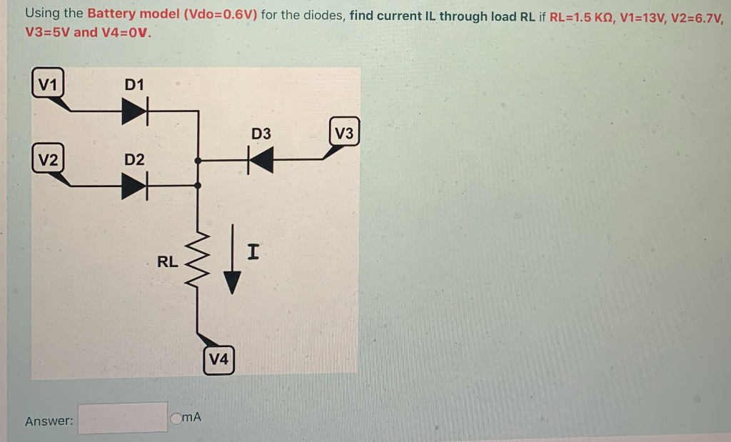 Solved Using the Battery model (Vdo=0.6V) for the diodes, | Chegg.com