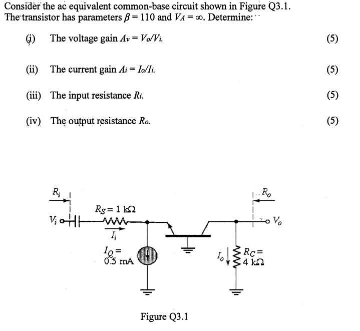 Solved Consider the ac equivalent common-base circuit shown | Chegg.com