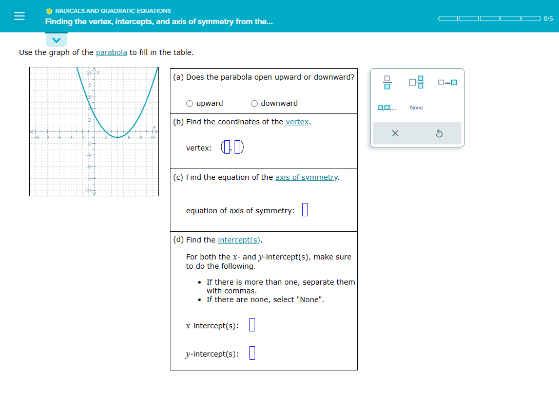 Solved Use the graph of the parabola to fill in the table. | Chegg.com