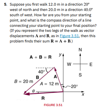 Solved 5. Suppose you first walk 12.0 m in a direction 20∘ | Chegg.com