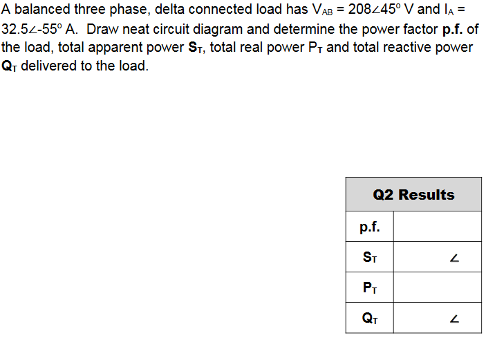 Solved A balanced three phase, delta connected load has VAB | Chegg.com