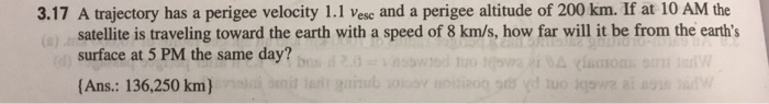 Solved 3.17 A trajectory has a perigee velocity 1.1 Vesc and | Chegg.com