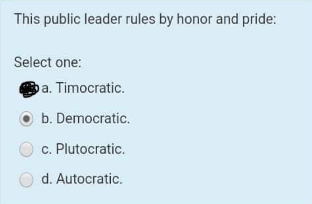 Solved This public leader rules by honor and pride: Select | Chegg.com