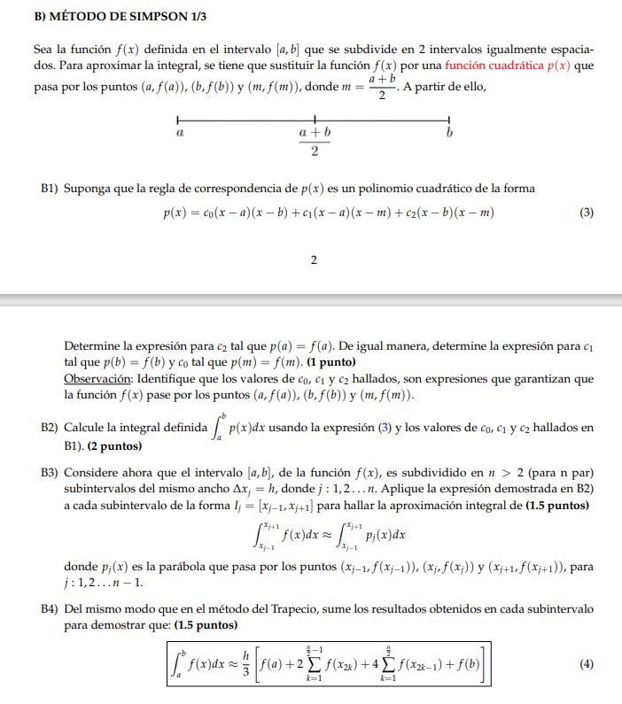 Solved B) MÉTODO DE SIMPSON 1/3 Sea la función f(x) definida | Chegg.com