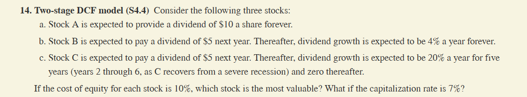 Solved 4. Two-stage DCF model (S4.4) Consider the following | Chegg.com