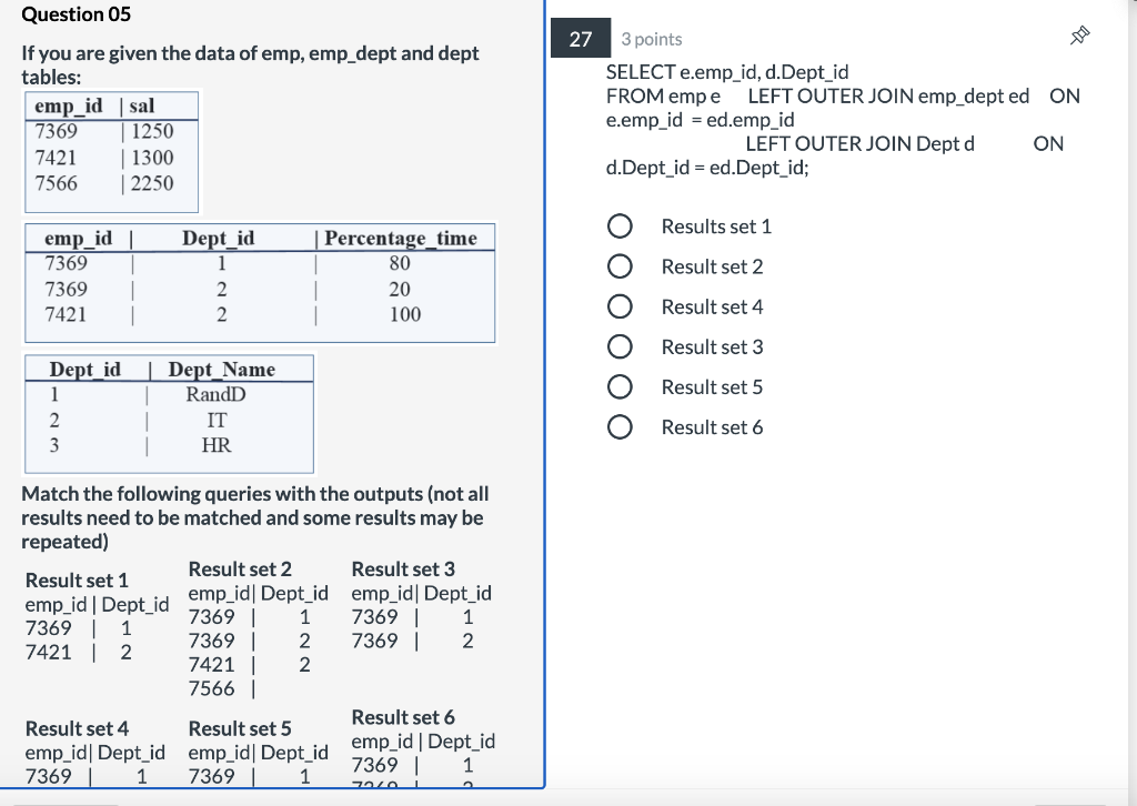 Solved Question 05 27 If you are given the data of emp, | Chegg.com