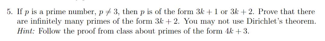 Solved If p ﻿is a prime number, p≠3, ﻿then p ﻿is of the form | Chegg.com