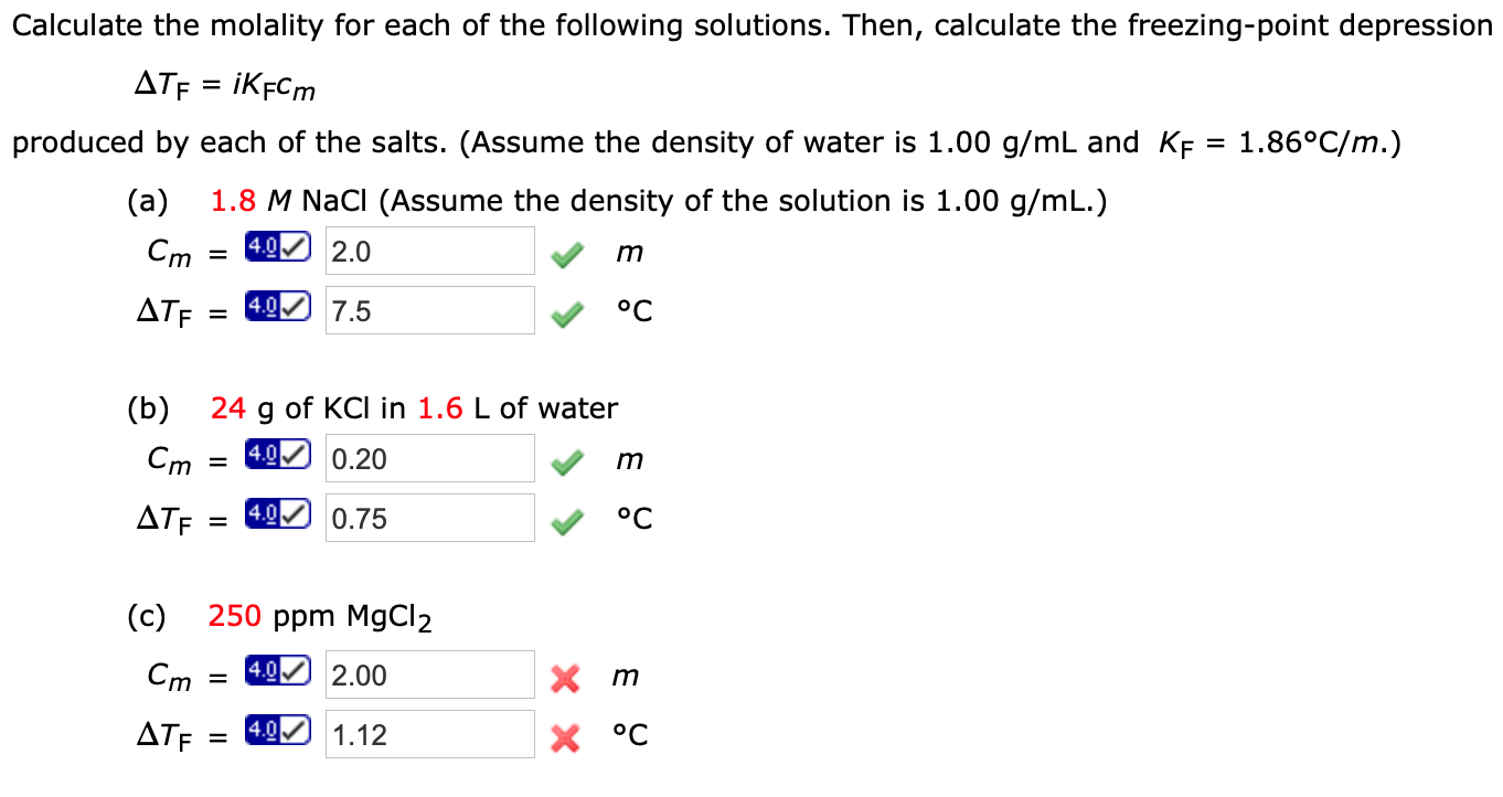 Solved Calculate the molality for each of the following | Chegg.com