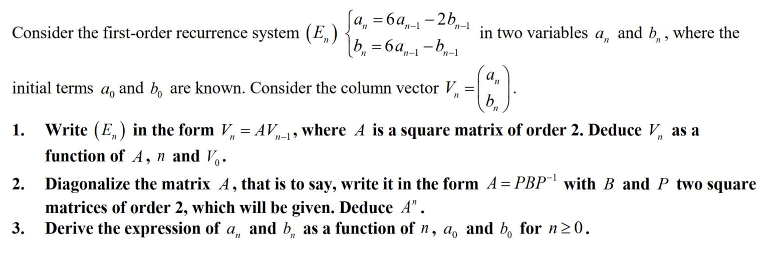 Solved = n -1 n- Consider the first-order recurrence system | Chegg.com